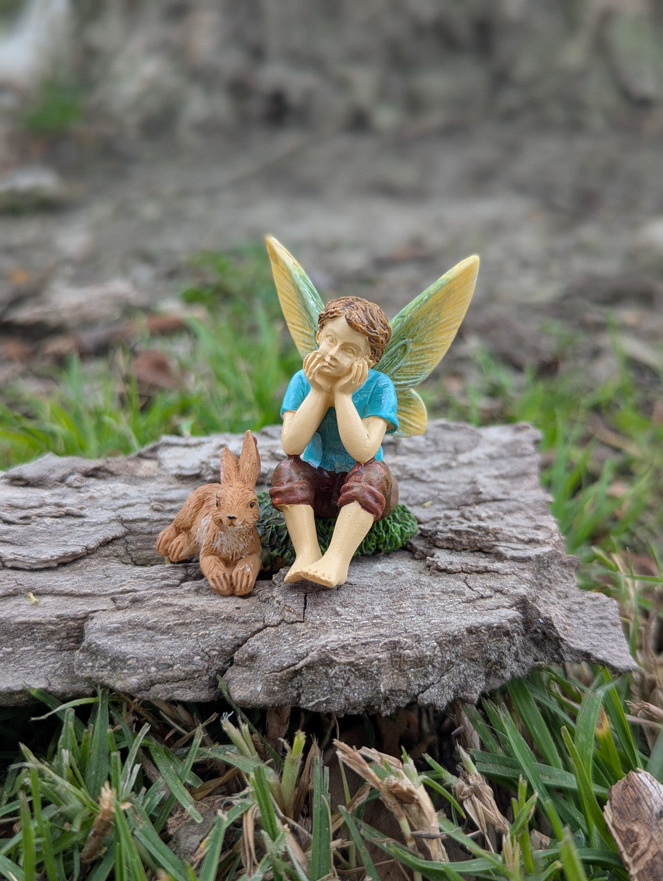 Miniature Fairy Boy with Bunny – Fairy Homes & Gardens